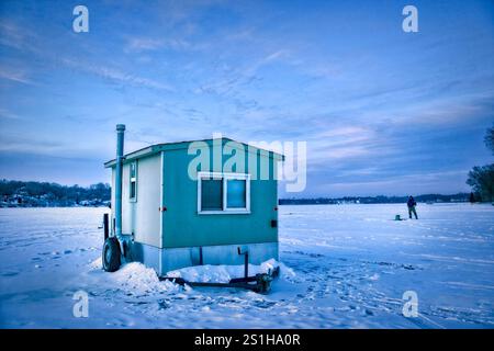 Shack and surrounded with snow at a winter landscape Stock Photo - Alamy