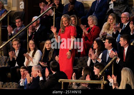 Kelly Lary, wife of House Speaker Mike Johnson, laughs as President ...