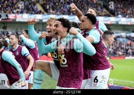 Burnley's Zian Flemming (centre) and team-mates celebrate at Burnley ...