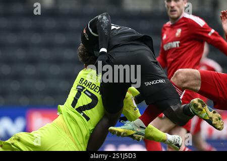 Alassana Jatta of Notts County heads over the bar during the Sky Bet ...