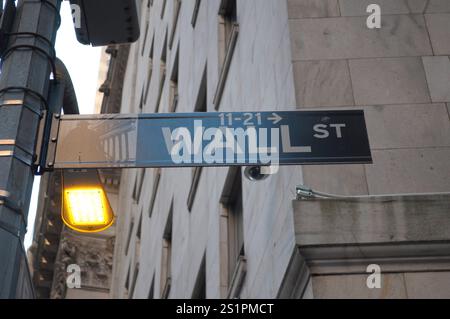 A Wall Street road sign is seen in the Financial District in Manhattan ...
