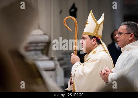 Rome, Italy. 04th Jan, 2025. Pope Francis looks on as Monsignor Renato ...