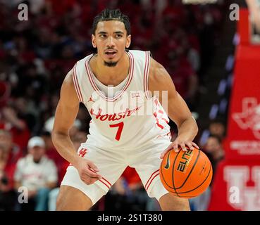 Houston guard Milos Uzan (7) during the first half of an NCAA college ...