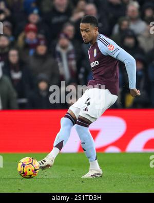 Ezri Konsa of Aston Villa passes the ball back during the Premier ...