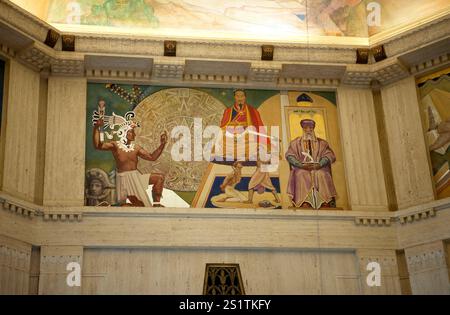 Art Deco, mural, 1934, Hugo Ballin, pendulum, entrance, Griffith Park ...