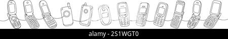 Retro phones one line continuous drawing. Old communication gadgets ...