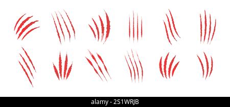 Cat scratch. Set of white bloody animal claw marks isolated on black ...