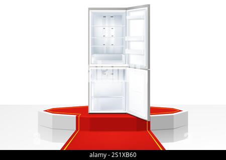 Illuminated podium or Pedestal with red path and double-door ...