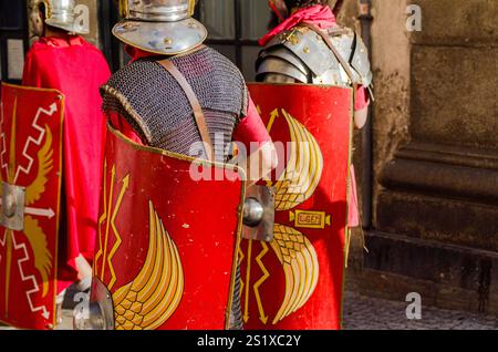 soldiers of the roman legion parading in a historical reenactment show ...