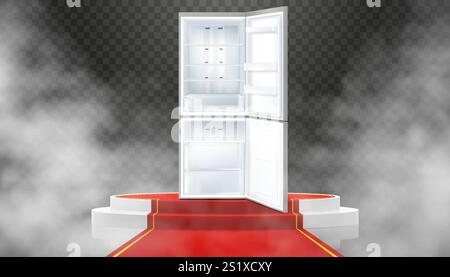 Illuminated podium or Pedestal with red path and double-door ...