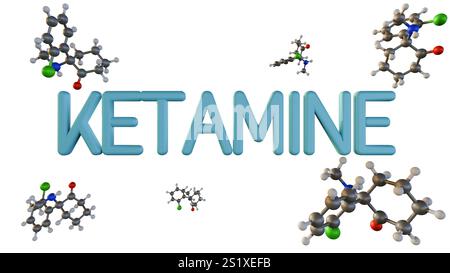 A 3d rendering of the word "KETAMINE", and scattered around molecular ...