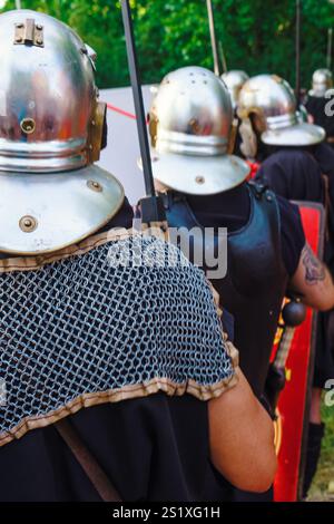 soldiers of the roman legion parading in a historical reenactment show ...
