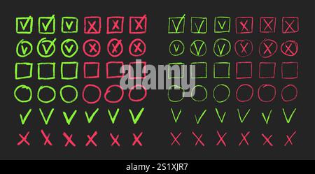 Set of checkboxes highlighting. Tick and check marks pack. Cross and v ...