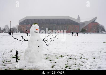 A snowman in Stanley Park next to the ground ahead of the the Premier ...