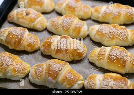 Homemade mini croissants on a sheet pan Stock Photo - Alamy