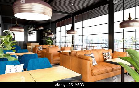 3d render of cafe restaurant interior Stock Photo - Alamy