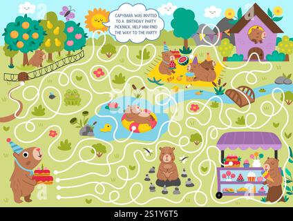 Fun maze for kids with capybara going to dessert cart. Capibara ...