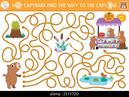 Capybara logic maze for kids. Capibara preschool printable activity ...