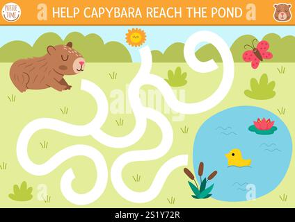 Fun maze for kids with capybara going to dessert cart. Capibara ...
