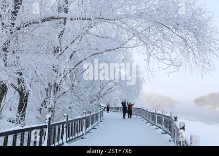 (250105) -- HARBIN, Jan. 5, 2025 (Xinhua) -- An aerial drone photo ...