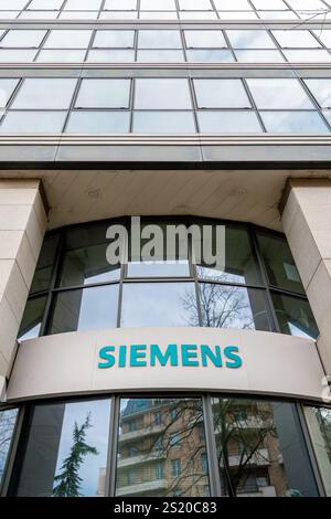 Facade of a Siemens building. Siemens is a German conglomerate active ...