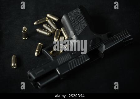 Unloaded semi automatic pistol handgun at home with munition Stock ...