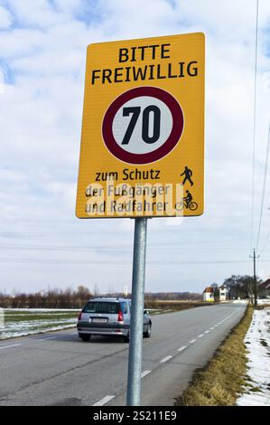 Homemade traffic sign for voluntary speed limit. To protect cyclists ...