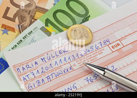 A payment slip for bank transfer or cash deposit with IBAN and BIC code ...