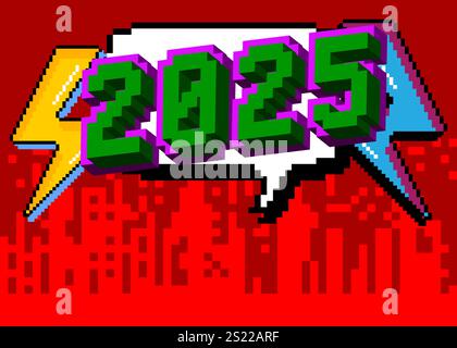 Number 2025 pixelated word with geometric graphic background. Vector ...
