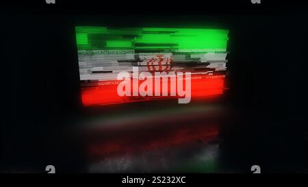 Iran digital technology flag cyber background. Iranian banner cyberattack and espionage concept ...