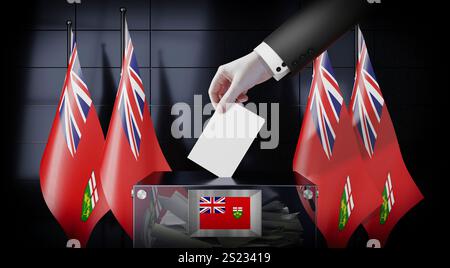 Ontario - flags and ballot box - voting, election concept - 3D ...