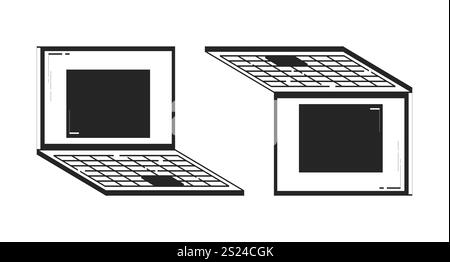 Two open laptops placed side by side 2D doodle objects set Stock Vector ...