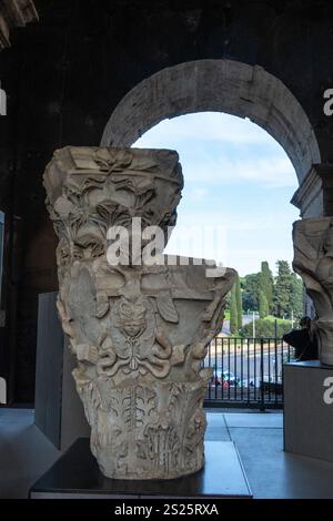 figured corinthian capital with gorgon, from the portico in summa cavea ...
