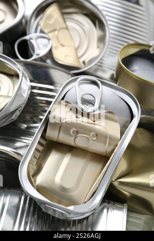 Many crumpled tin cans as background, closeup Stock Photo - Alamy