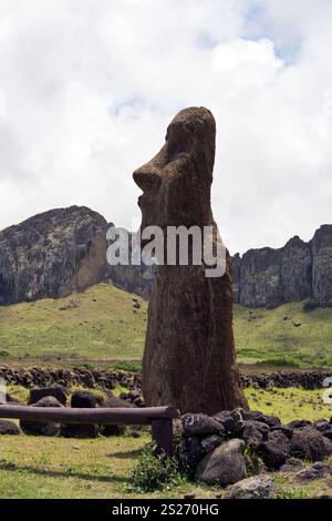 A single Moai stands at the entrance to Ahu Tongariki, Easter Island’s ...