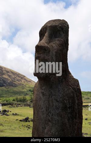 A single Moai stands at the entrance to Ahu Tongariki, Easter Island’s ...