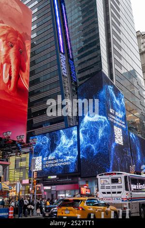 A massive vibrant LED display at the intersection of seventh Avenue and ...
