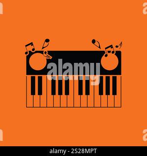 Piano keyboard icon. Orange background with black. Vector illustration ...