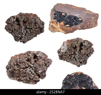 collection of various Goethite stones (brown iron ore) isolated on ...