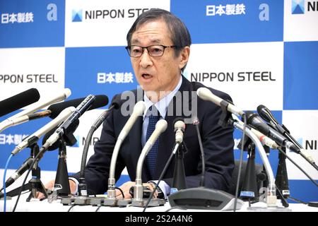 Eiji HASHIMOTO, CEO of Nippon Steel Corporation, attends a press ...