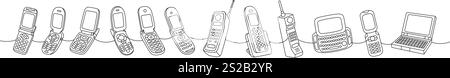 Retro phones one line continuous drawing. Mobile flip phone, old mobile ...