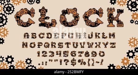 Mechanic steampunk font, gear type, retro machine English typeface ...