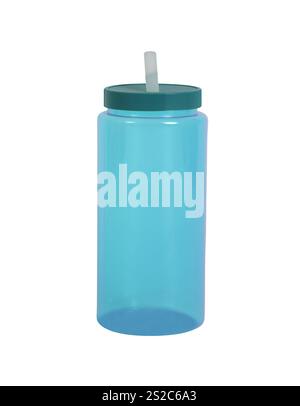 used blue plastic flask on white background Stock Photo - Alamy