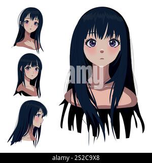 Design of a female anime character . Anime hairstyles wigs. Isolated ...