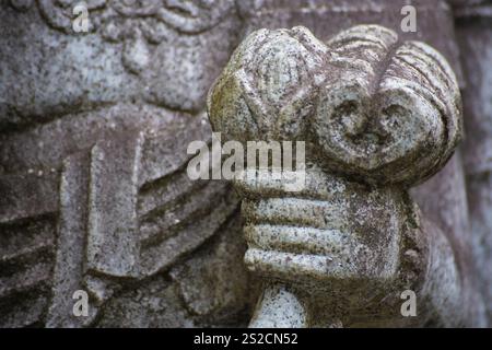 A religious stone statue of Akasagarbha at Japanese buddhism temple ...