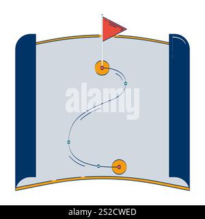 Roadmap with pinned final destination doodle linear object Stock Vector ...