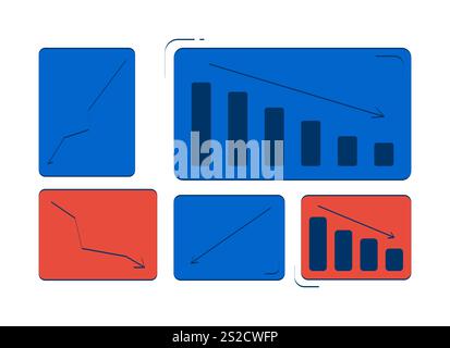 Falling graphs showing business crisis doodle linear objects set Stock ...