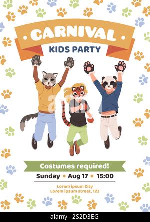 Kids carnival party animal masks with cartoon cute faces, vector fox ...