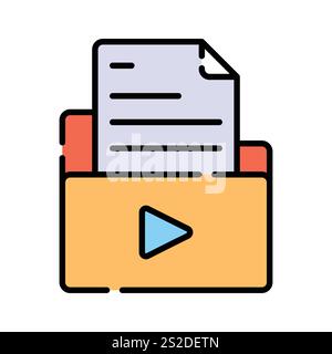 A folder with documents and a play button, indicating media files Stock ...