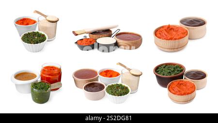Different marinade sauces isolated on white, set Stock Photo - Alamy